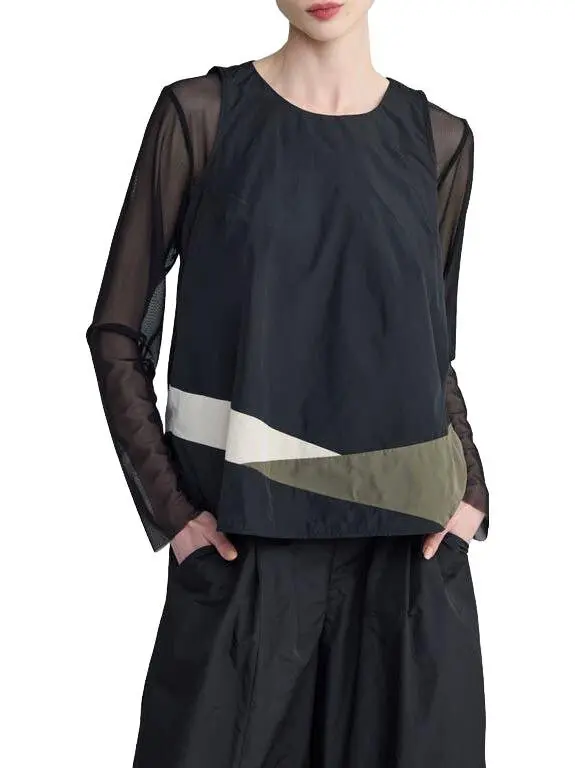LUUKAA Tallora Asymmetric Taffeta Top - Black