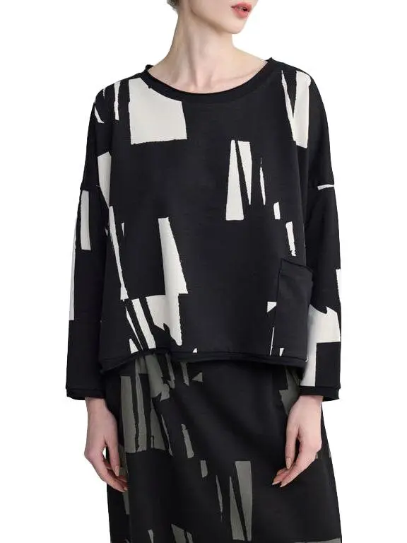 LUUKAA Nerina Cropped Graphic Blouse - Ivory Black