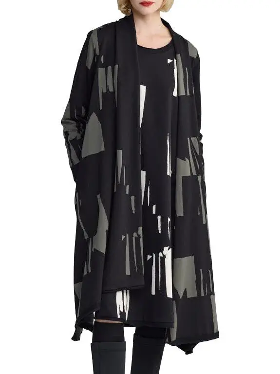 LUUKAA Printed Cotton Jersey Duster - Khaki Black