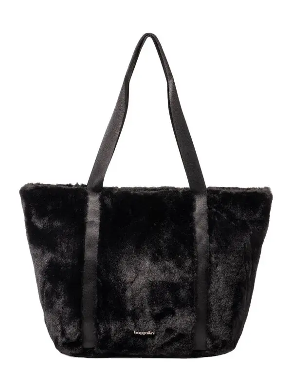 BAGGALLINI Modern Via Tote Bag - Black Faux Fur