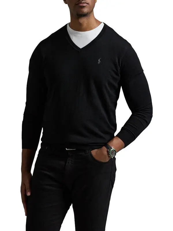 Polo Ralph Lauren Big & Tall V-neck Merino Wool Sweater - Black