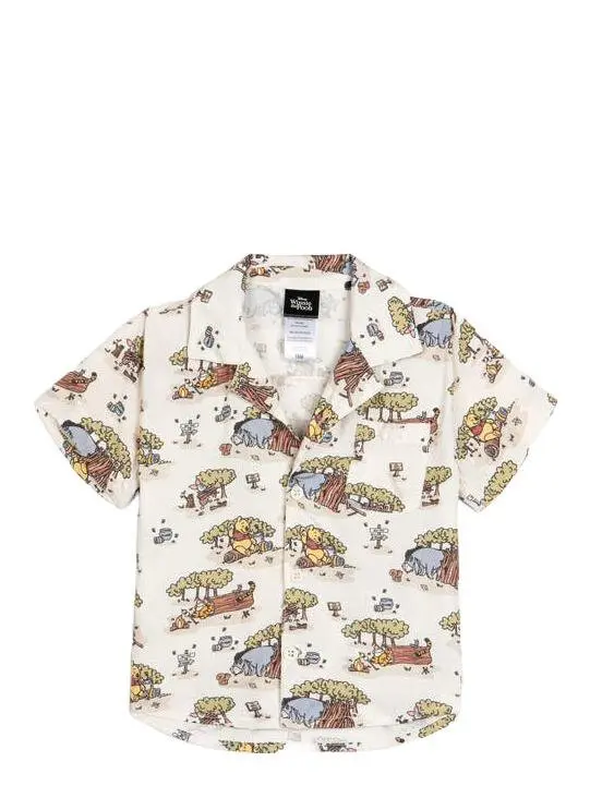 Disney Winnie The Pooh Short Sleeve Button Down Shirt - Beige