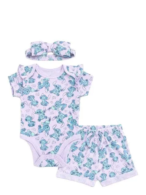 Disney Bodysuit, Shorts, And Headband Set - Lilo & Stitch Purple