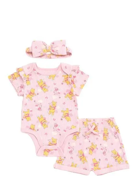 Disney Bodysuit, Shorts, And Headband Set - Winnie The Pooh Pink