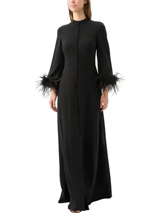 Trina Turk Montmarte Feather Trim Maxi Dress - Black