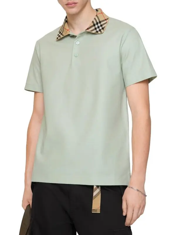Burberry Check Collar Cotton Polo Shirt - Seafoam Green