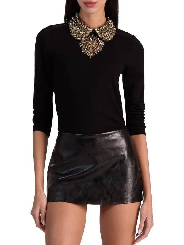 Alice + Olivia Porla Jeweled Collar Sweater - Black