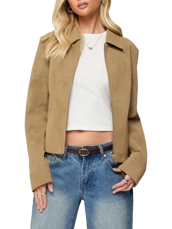 EDIKTED Faux Leather Jacket - Tan