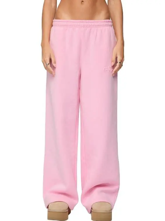 EDIKTED Logo Wide Leg Sweatpants - Pink