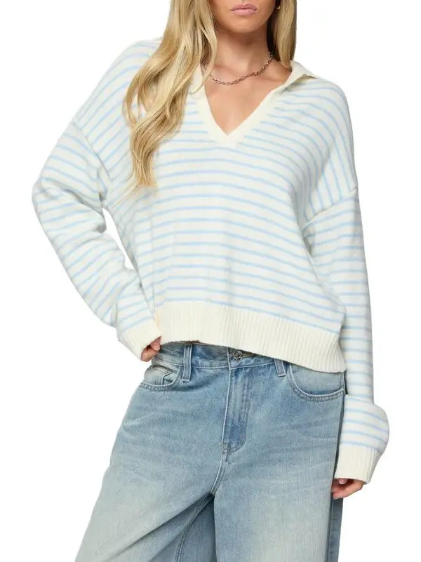 EDIKTED Oversize Stripe Sweater - Light-blue-and-cream