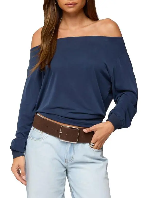 EDIKTED Nannie Off-the-shoulder Top - Navy