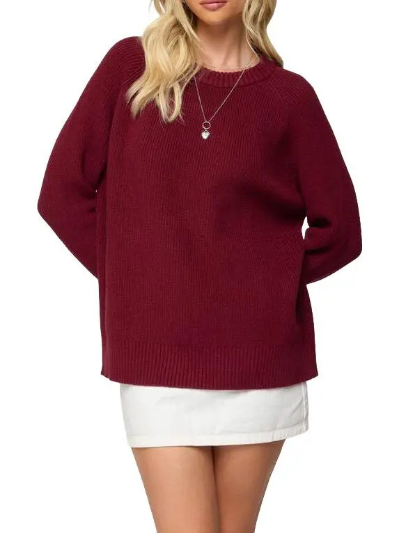 EDIKTED Lavonne Oversized Raglan Sweater - Burgundy