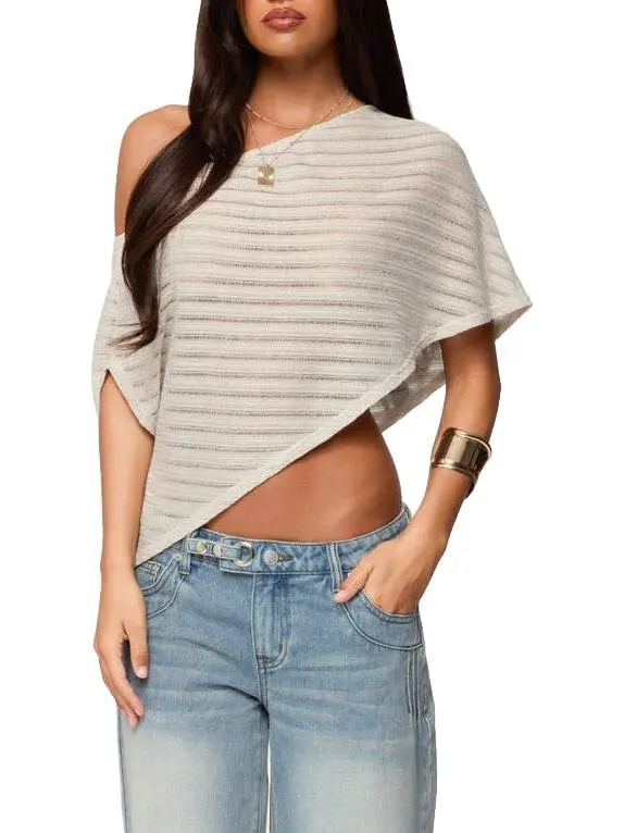 EDIKTED Metallic Asymmetric Knit Top - Beige