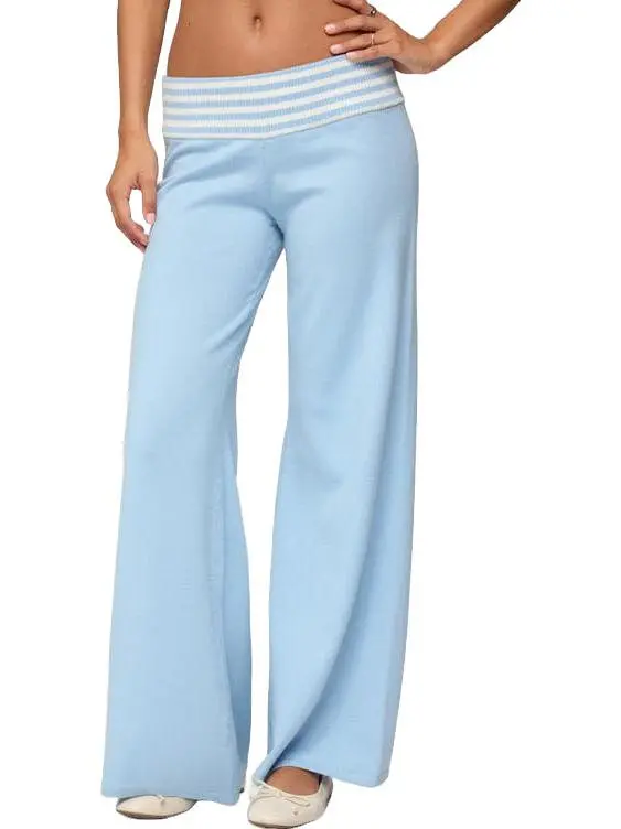 EDIKTED Clarisse Stripe Foldover Pants - Light-blue