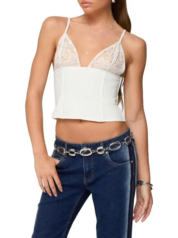 EDIKTED Lace Boned Crop Camisole - White