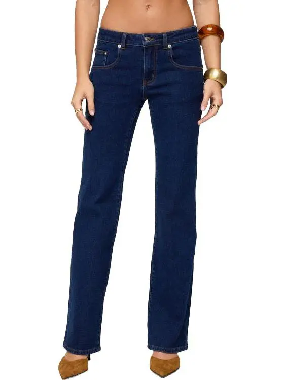 EDIKTED Jemima Low Rise Straight Leg Jeans - Dark-blue-washed