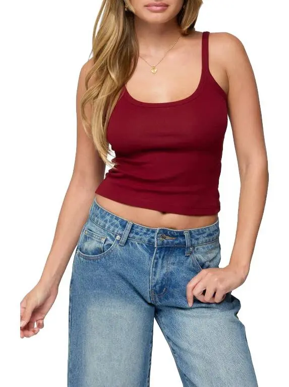 EDIKTED Stretch Cotton Camisole - Burgundy