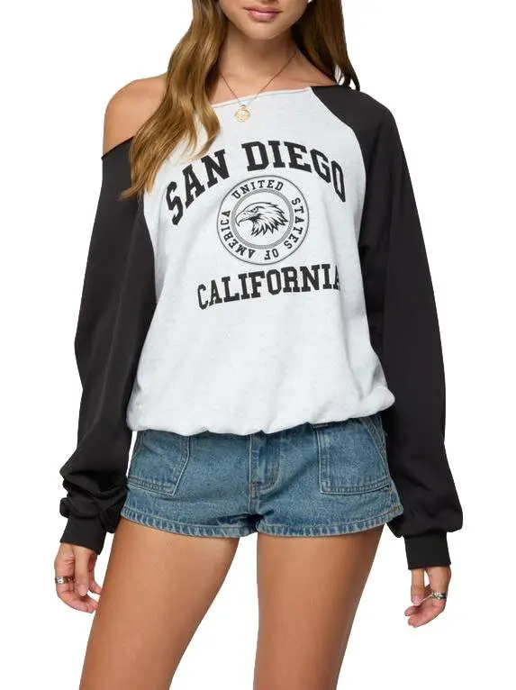 EDIKTED San Diego Graphic Top - Gray-melange-and-black