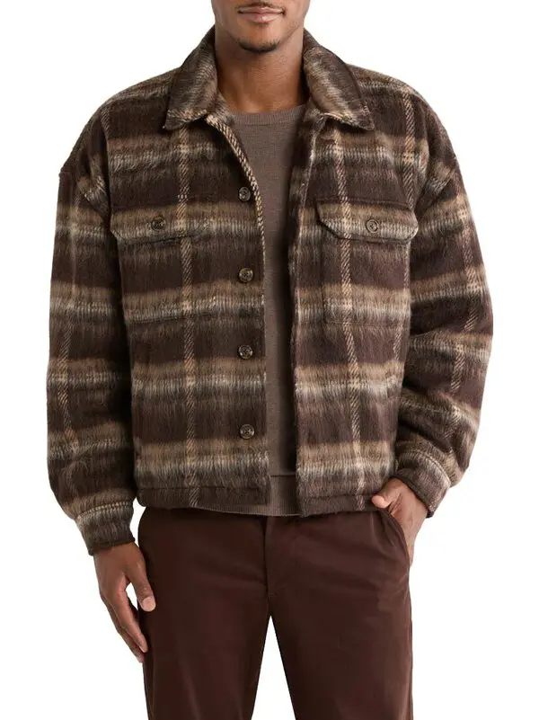 Bp. Brushed Plaid Flannel Shirt Jacket - Brown Torte Clark Plaid