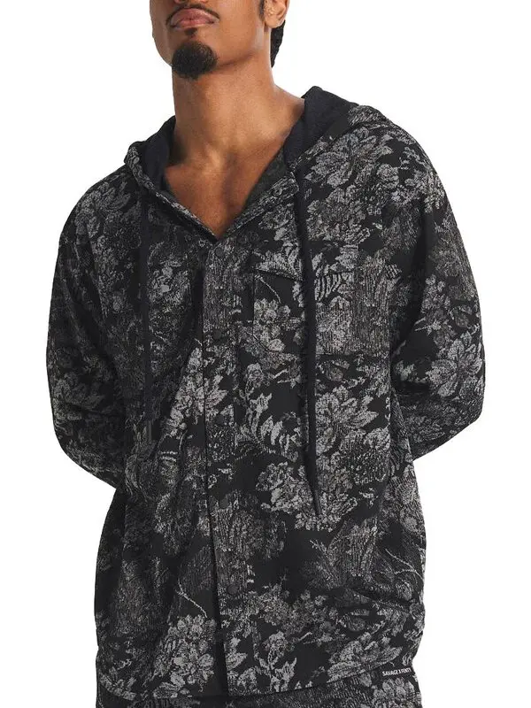 SAVAGE X FENTY Bold Bloom Hooded Snap-up Shirt - Black Caviar