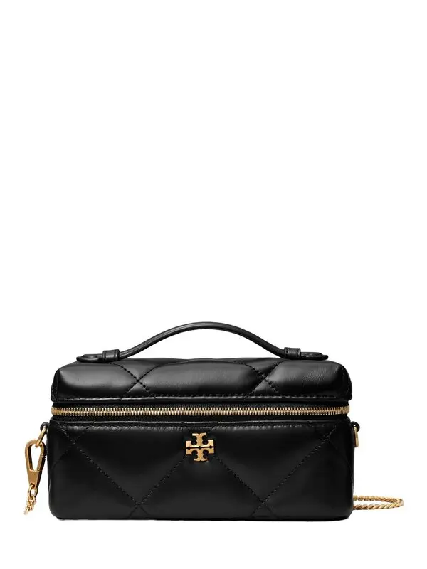 Tory Burch Kira Diamond Quilted Charm Leather Vanity Train Case - Black