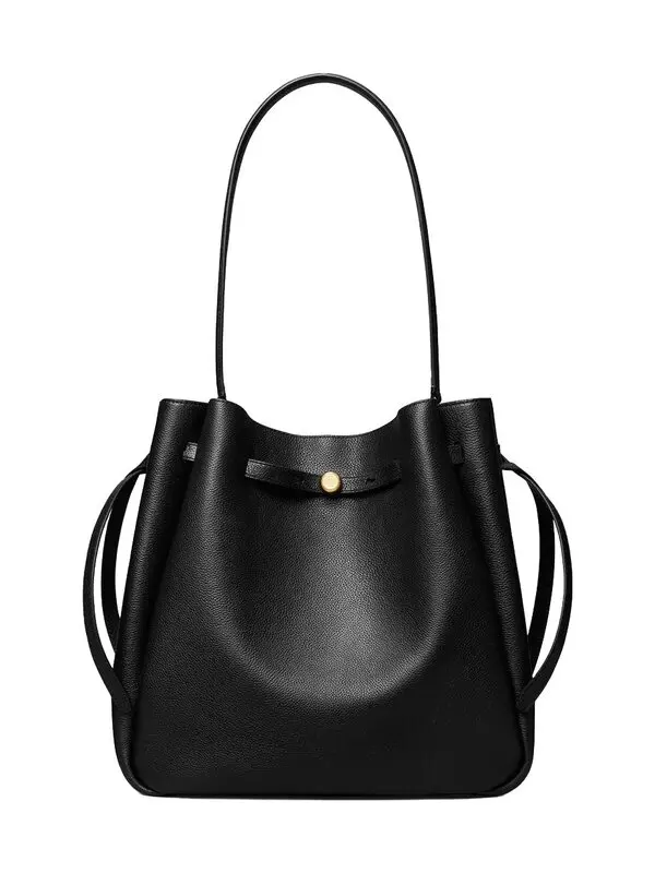 Tory Burch Large Romy Pebble Leather Bucket Bag - Black
