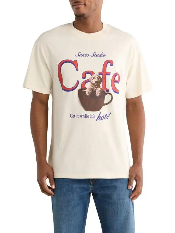 SANTO STUDIO Maple Café Cotton Graphic T-shirt - Cream