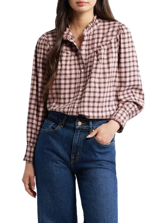 Rails Alanna Gingham Long Sleeve Shirt - Garnet Rose Cobalt