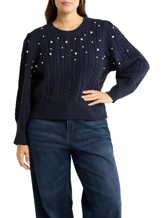 SUGARLIPS Toxey Cable Stitch Sweater - Navy