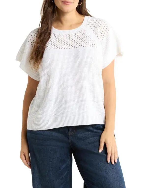 SUGARLIPS Alma Open Stitch Short Sleeve Sweater - White