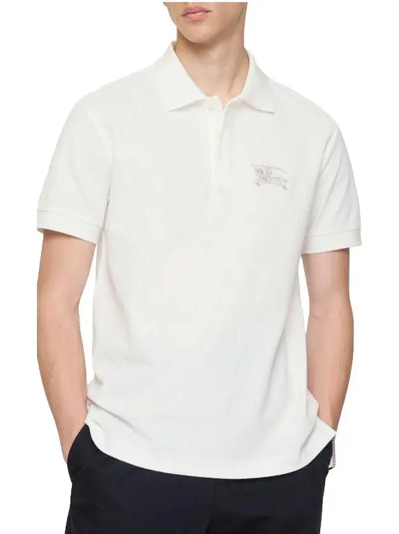 Burberry Metallic Ekd Cotton Polo Shirt - Chalk White