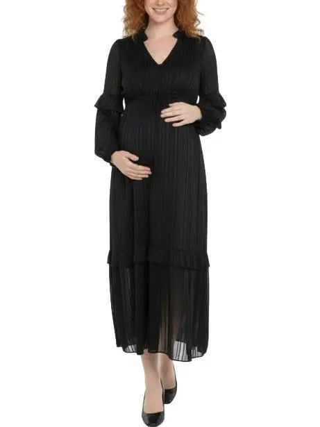 Motherhood Maternity V-neck Long Sleeve Tiered Maxi Dress - Black