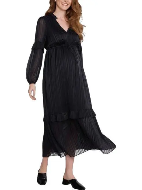 Motherhood Maternity V-neck Long Sleeve Tiered Maxi Dress - Black