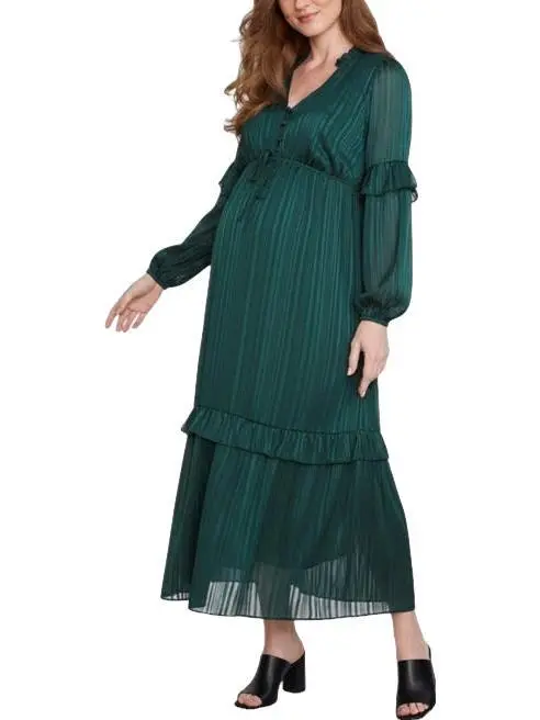 Motherhood Maternity V-neck Long Sleeve Tiered Maxi Dress - Deep Depths