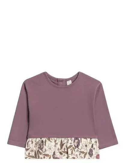 COLORED ORGANICS Long Sleeve Ruffle Hem Top - Grape /mauna Floral