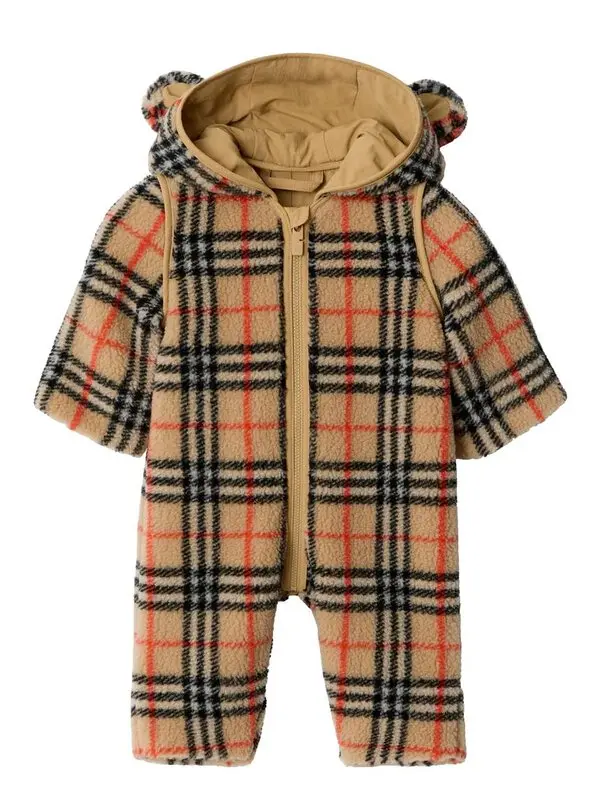 Burberry Check Fleece Hooded Jumpsuit - Sand Beige