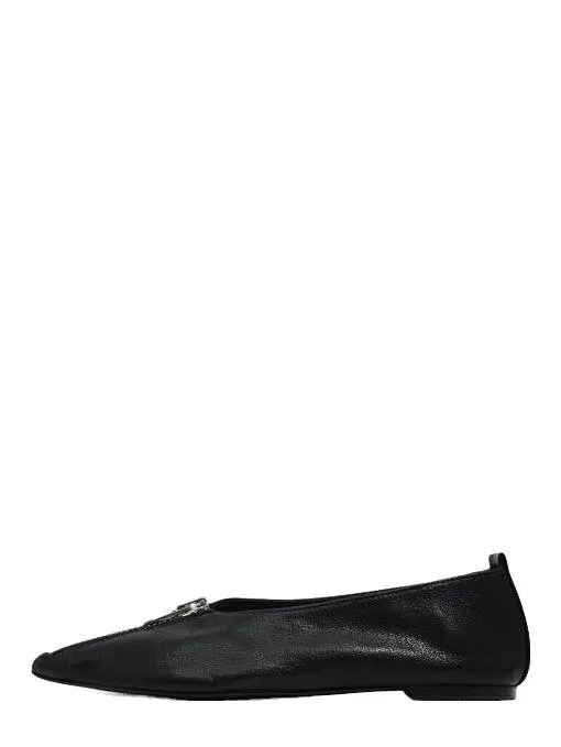 Bimba Y Lola Leather Zip Ballerina - Black