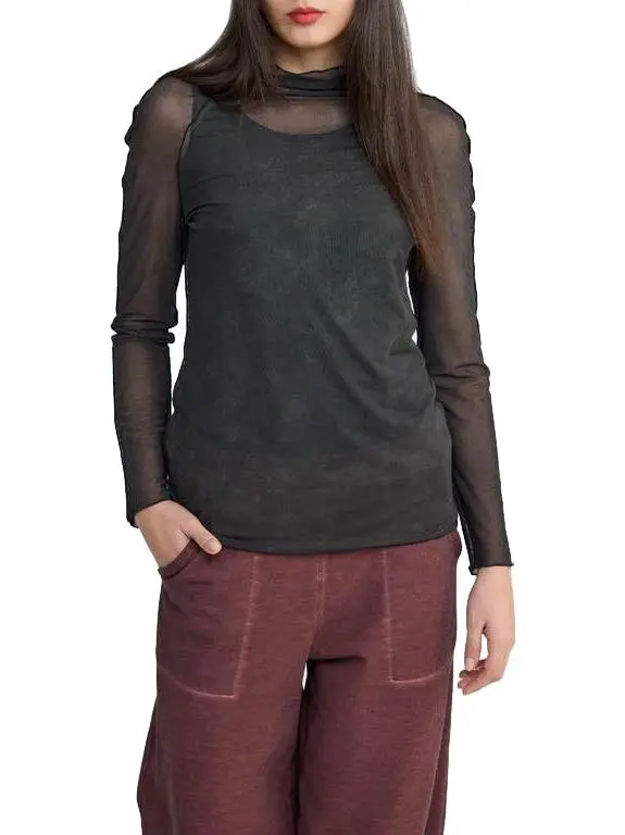 LUUKAA Mesh Turtleneck Blouse - Misty Black