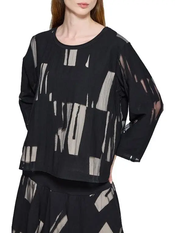 LUUKAA Sheer Jacquard Organza Blouse - Ivory Black