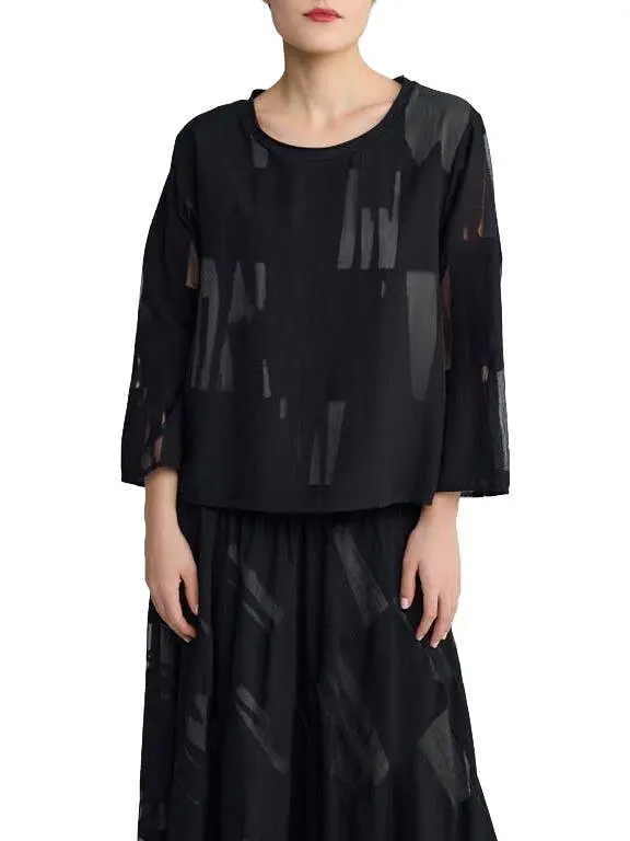 LUUKAA Sheer Jacquard Organza Blouse - Khaki Black