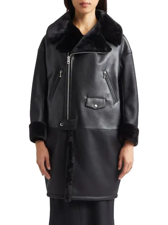 Junya Watanabe Faux Leather And Faux Fur Coat - Black X Black