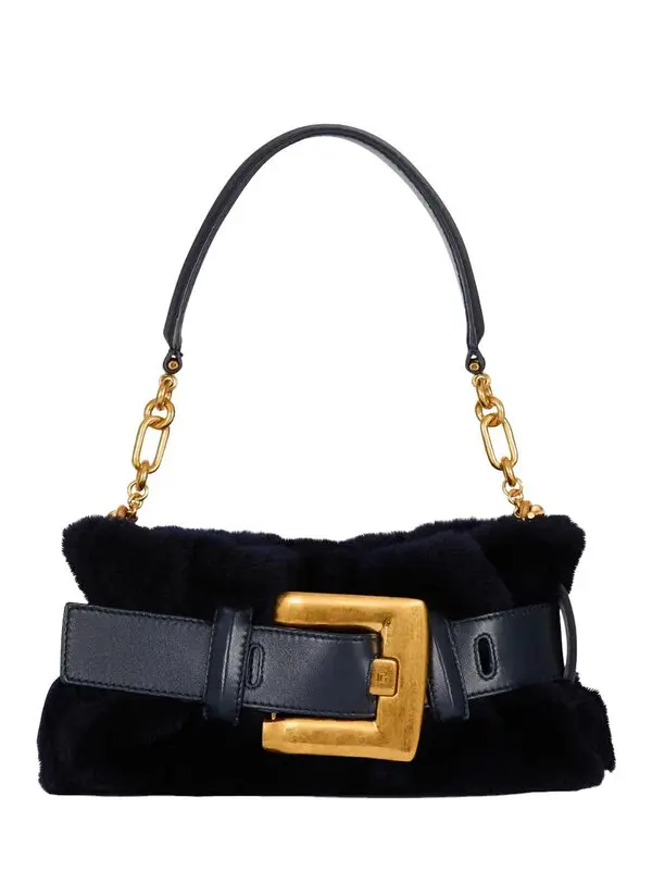 Balmain Mini Anthem Bag In Shearling - Navy
