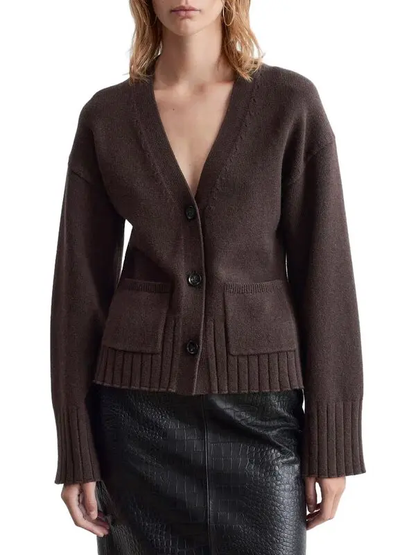 & Other Stories Cotton And Merino Wool Cardigan - Brown Dark