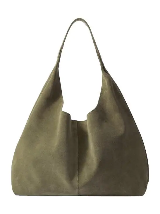 & Other Stories Large Suede Tote - Khaki Green Medium D