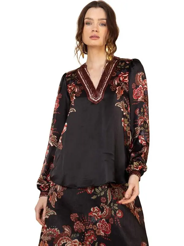 Hale Bob Brylee Silk Top - Black