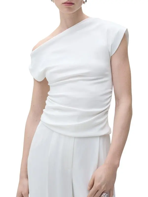 Mango Drape One-shoulder Top - White