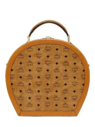 Mcm Hat Box In Visetos - Cognac
