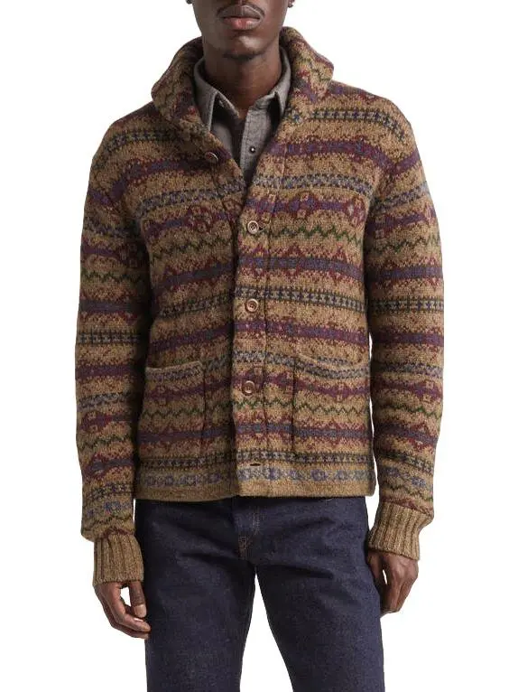 Double Rl Fair Isle Wool Cardigan - Loden Heather Multi