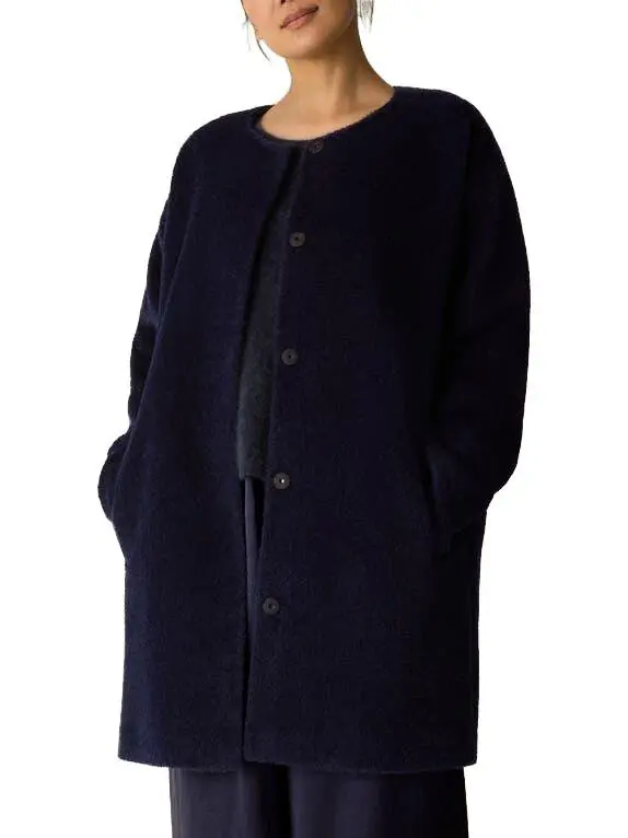 Eileen Fisher Collarless Wool And Alpaca-blend Coat - Ink