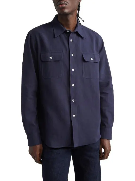 De Bonne Facture Artist Cotton & Hemp Button-up Shirt - Navy
